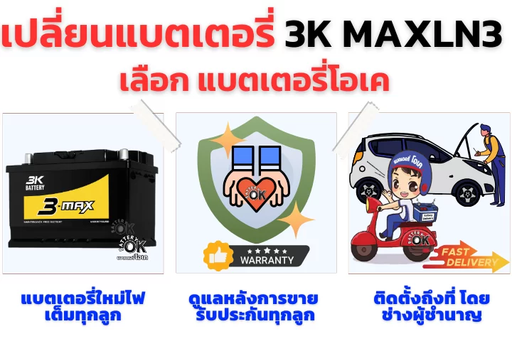 แบตเตอรี่ 3K MAXLN3 ราคา 2,700 บาท 75 แอมป์ แบตกึ่งแห้ง