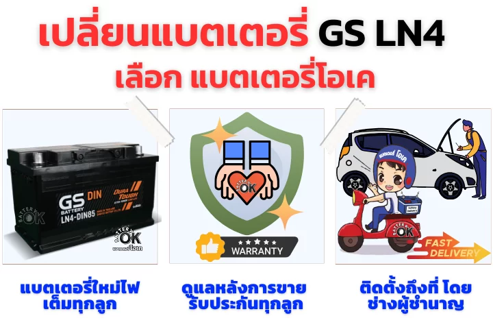 แบตเตอรี่ GS LN4 DIN85 ราคา 3,200 บาท 85 แอมป์ แบตกึ่งแห้ง